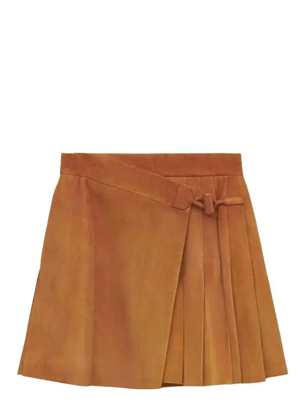 Loewe Buckle Pleated Short Wrap Skirt - Neutrals