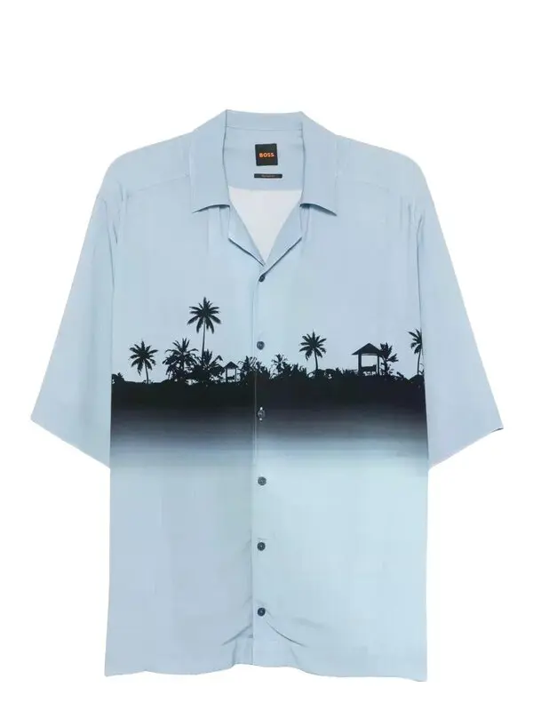 BOSS Palm-tree Print Ombré Shirt - Blue