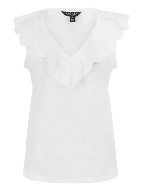 Ralph Lauren Ruffled V-neck T-shirt - White