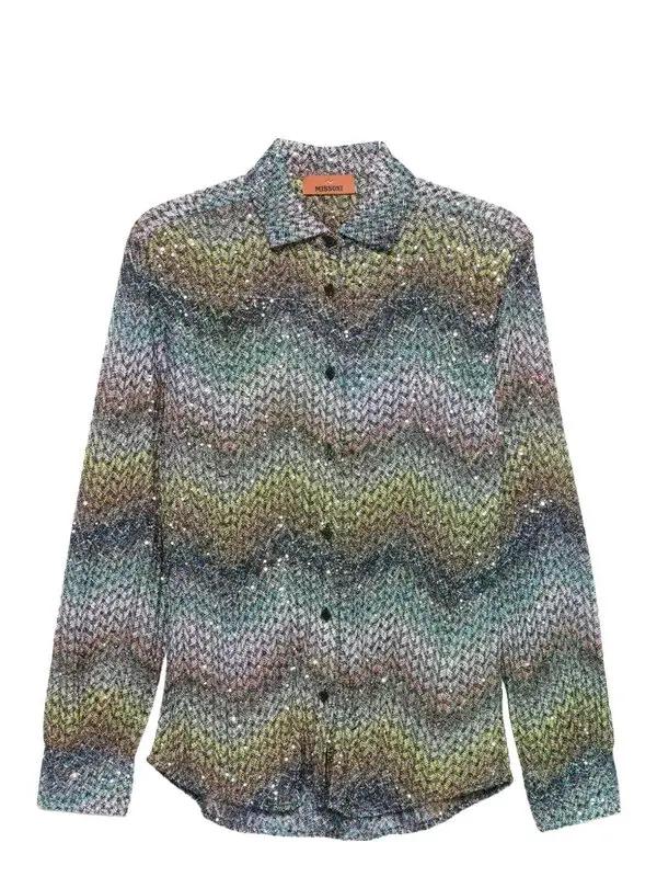 Missoni Zigzag-pattern Sequined Shirt - Blue