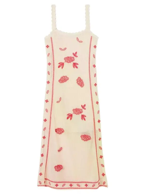 Claudie Pierlot Floral-print Scalloped-hem Knitted Dress - Neutrals
