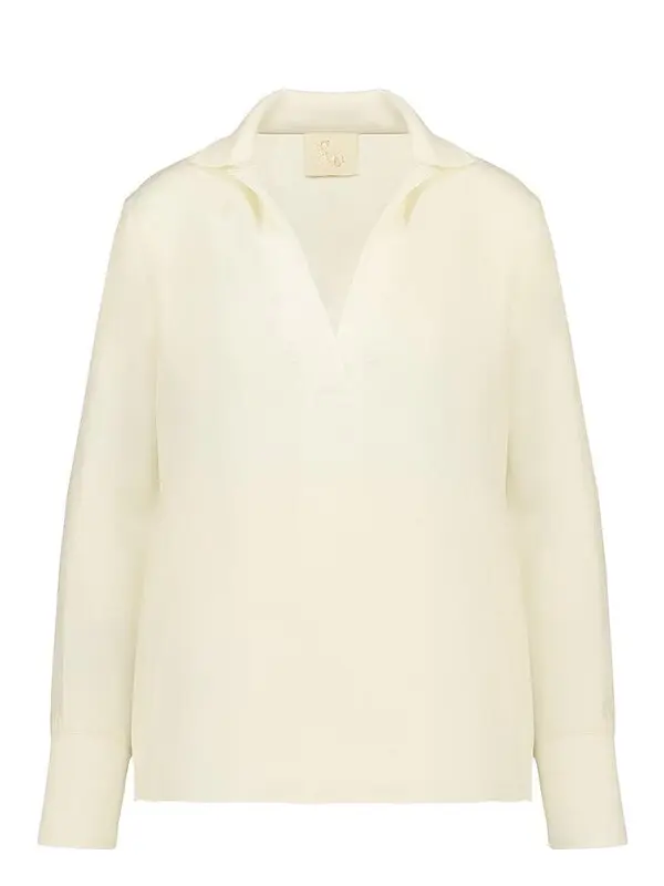 PAULA Silk Satin V-neck Top - Cream
