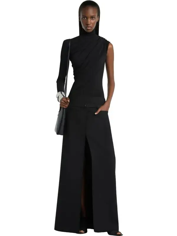 COURREGES Long Wool Skirt With Belt - Black