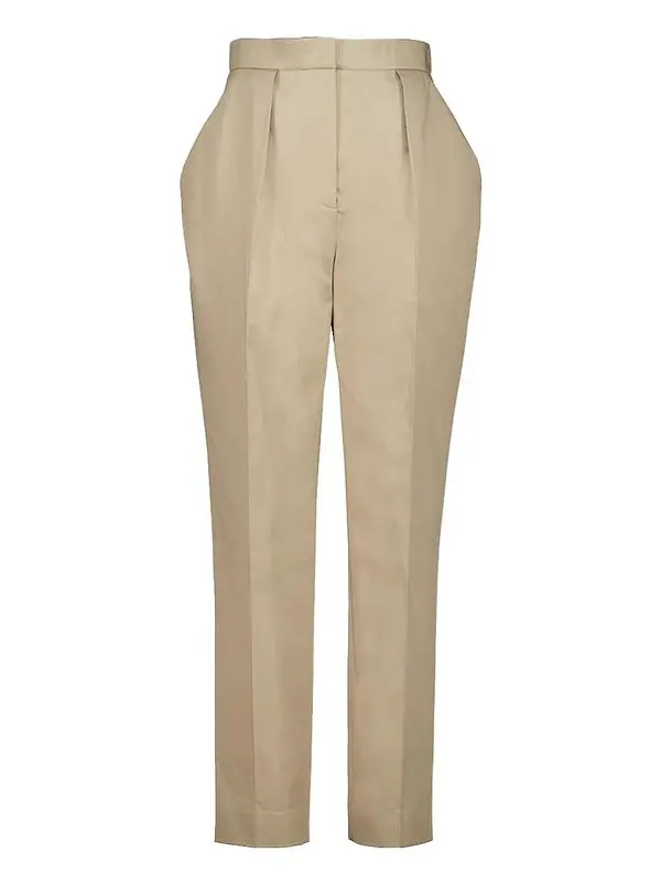 Balmain High-waisted Cotton Trousers - Beige