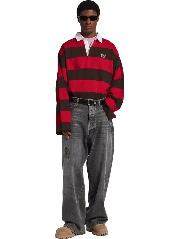 Balenciaga Dark Brown And Longsleeve Polo - Red