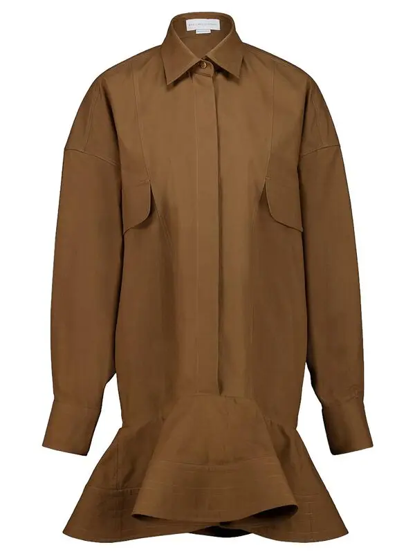 Stella McCartney Pecan Washed Cotton Peplum Shirt Dress - Brown