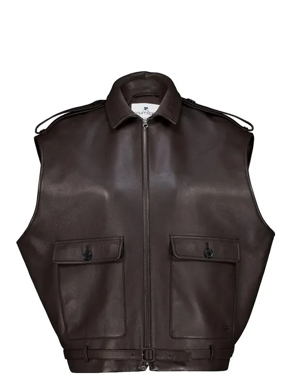 COURREGES Sleeveless Leather Jacket - Brown