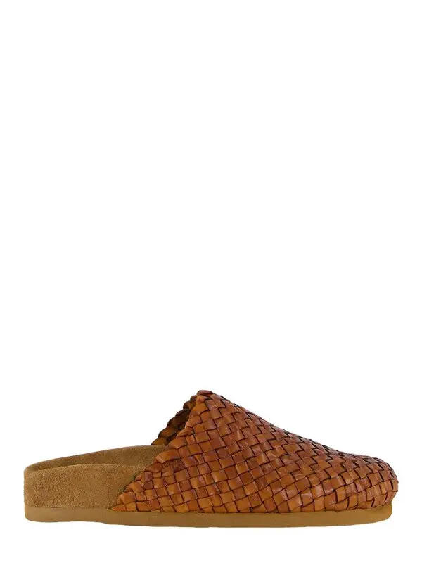 Dragon Diffusion Handwoven Footbed Leather Mules - Brown
