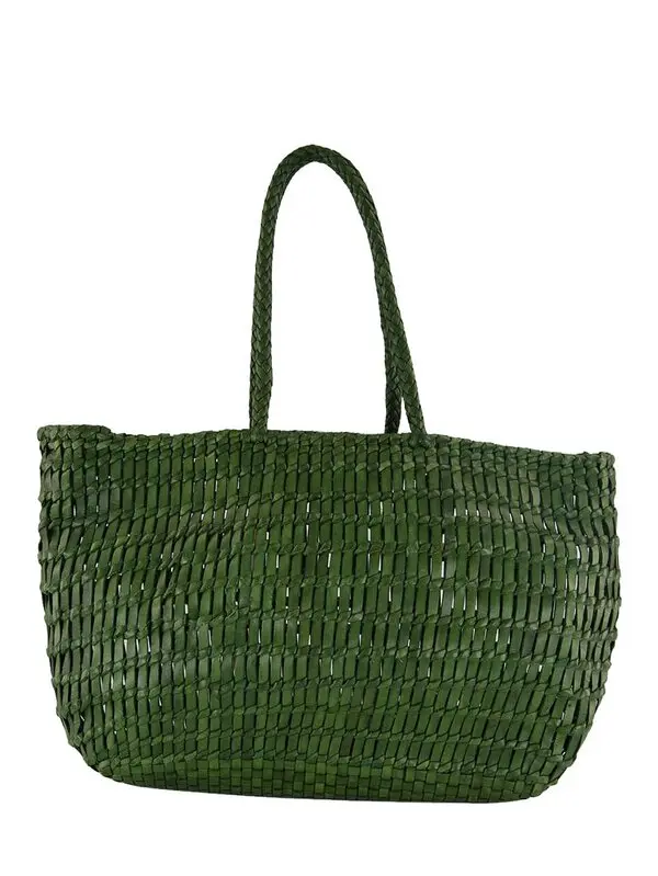 Dragon Diffusion Leaf Terrafino Woven Leather Tote - Green