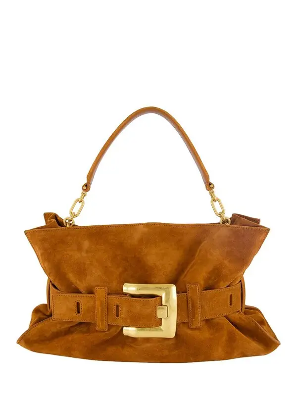 Balmain Anthem Medium Suede Leather Bag - Brown