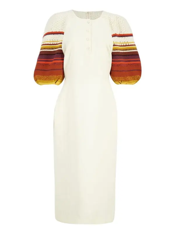 Gabriela Hearst Nomo Crochet Puff Sleeve Linen Maxi Dress - White