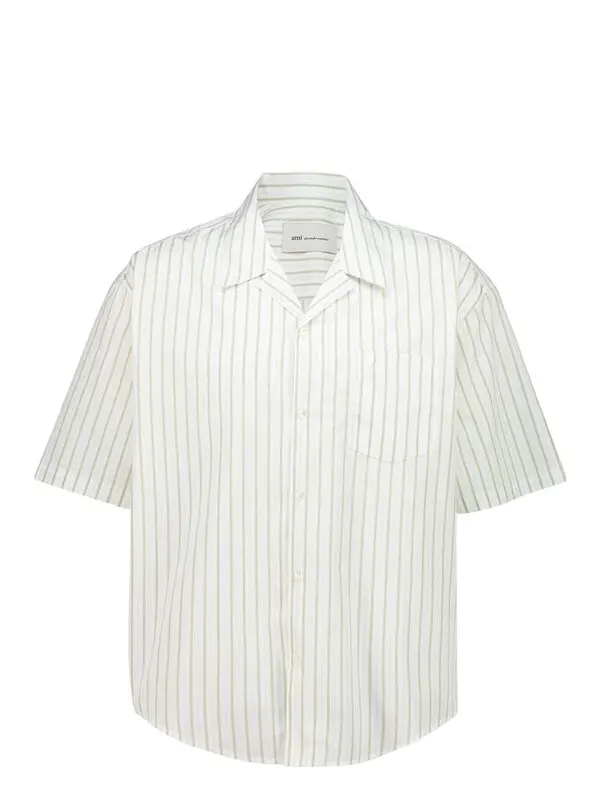 Ami Striped Cotton Boxy Embroidered De Coeur Shirt - White