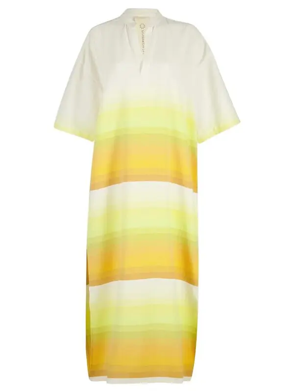 MARRAKSHI LIFE Stripe Cotton V-neck Midi Kaftan - Yellow