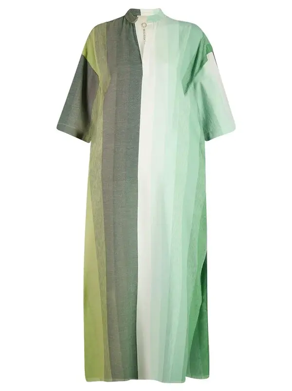 MARRAKSHI LIFE Stripe 27 Maxi V-neck Cotton Kaftan - Green