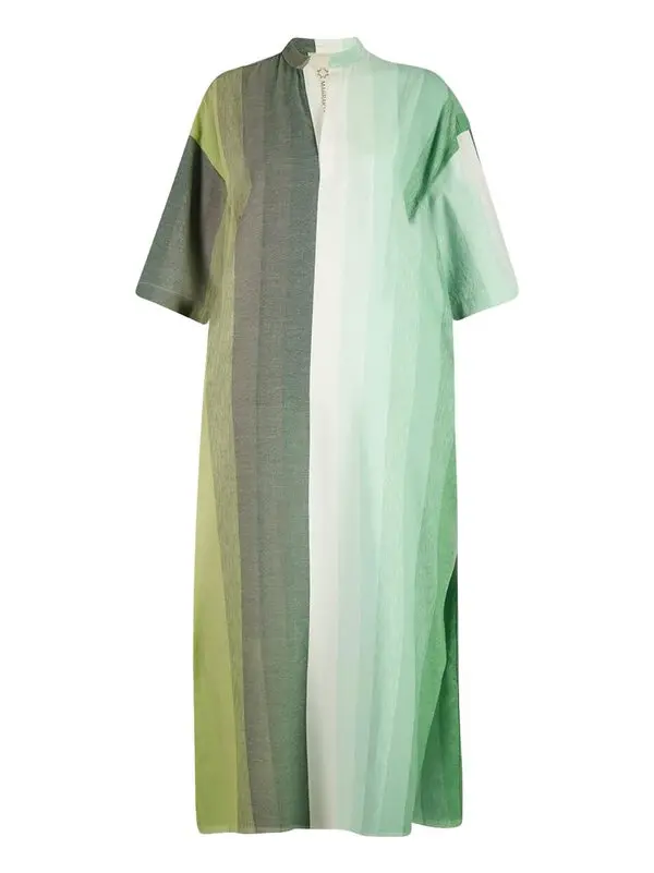 MARRAKSHI LIFE Stripe 27 Maxi V-neck Cotton Kaftan - Green