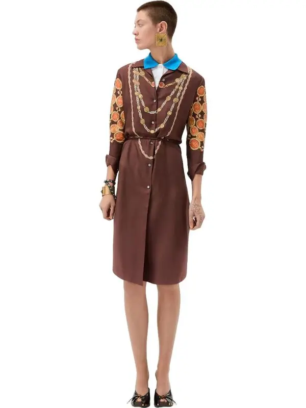 Versace Printed Silk Twill Mini Shirt Dress - Brown