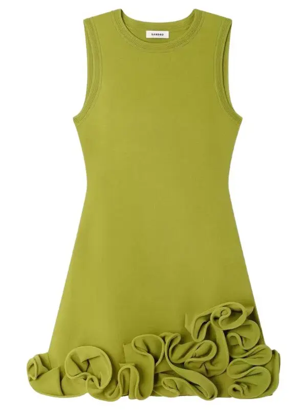 Sandro Knitted Mini Dress With Ruffle Detailing - Green