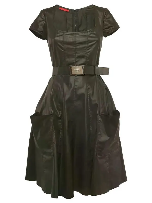 Prada Flared Belt Dress - Black