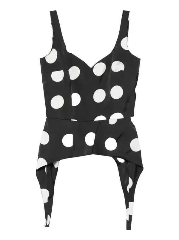 PARLOR Polka-dot Asymmetric Top - Black