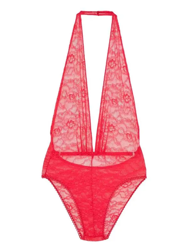 Alchemy Fashions Lace Halterneck Bodysuit - Red