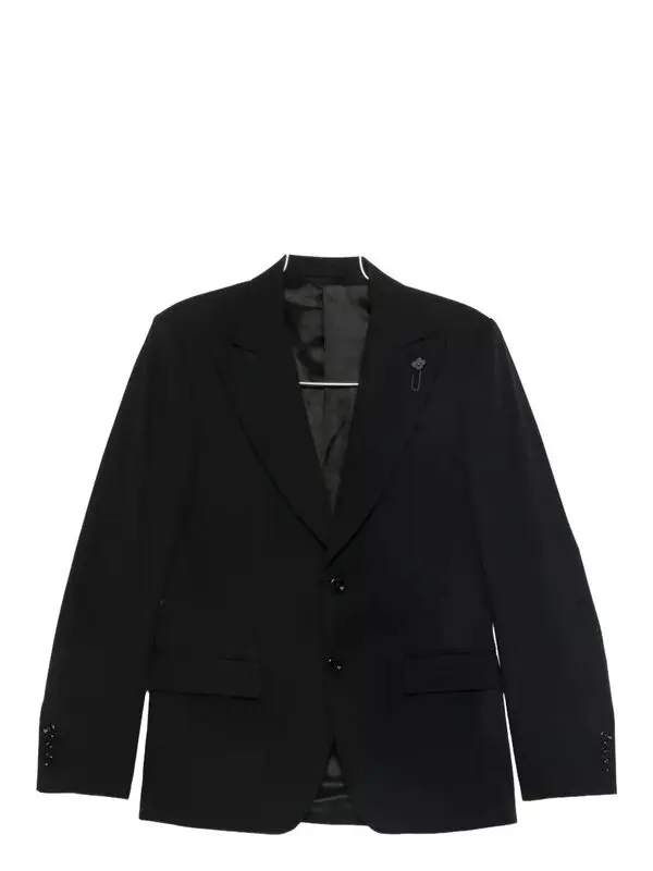 LARDINI Peak-lapel Flower-pin Blazer - Black