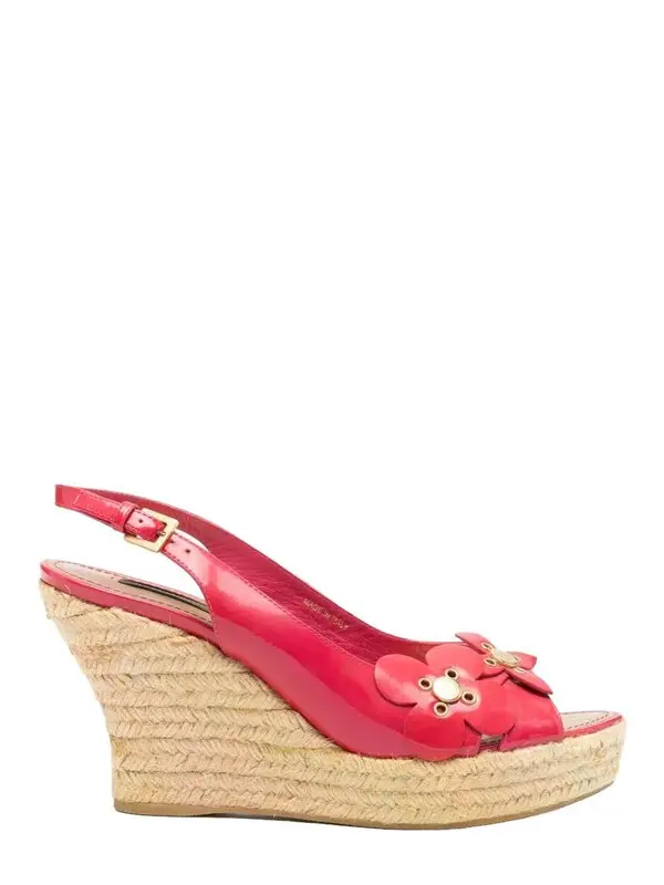 LOUIS VUITTON Floral-appliqué Wedge Espadrilles - Red