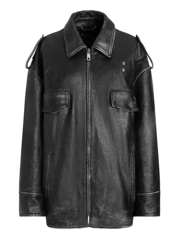 Dolce & Gabbana Leather Zip-up Coat - Black