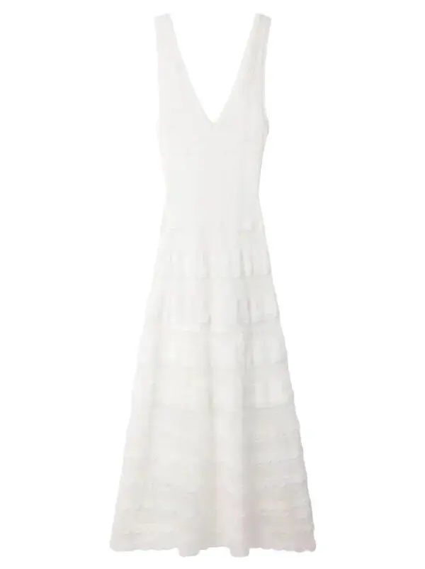 Sandro Pointelle-knit Tiered Maxi Dress - Neutrals