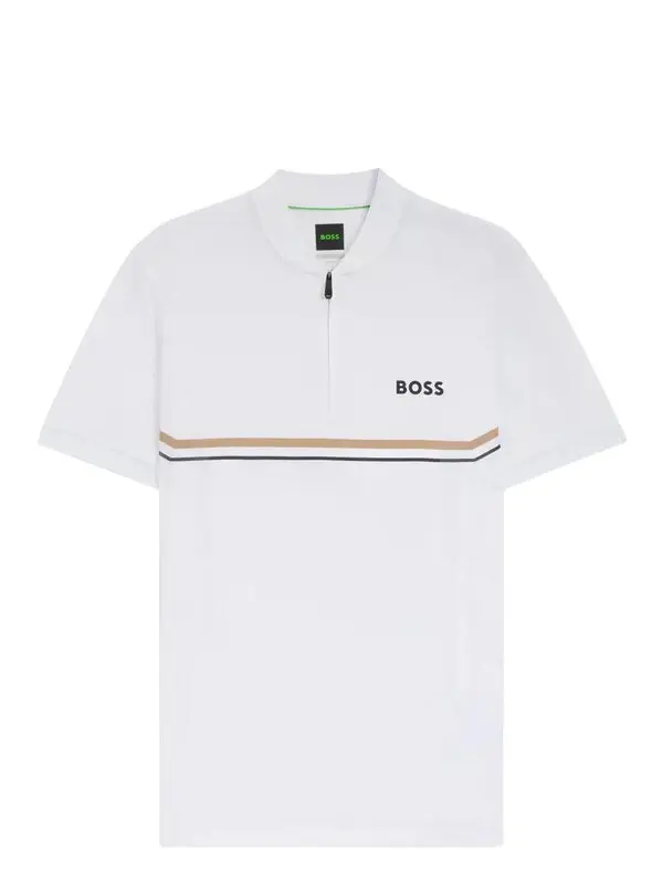 BOSS Half-zip Striped Polo Shirt - White