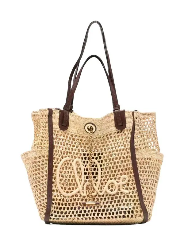 Chloé Open-knit Logo-patch Tote Bag - Neutrals