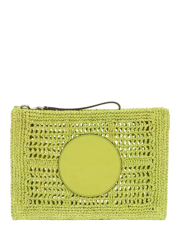 Tory Burch Ella Logo-patch Woven Clutch - Green