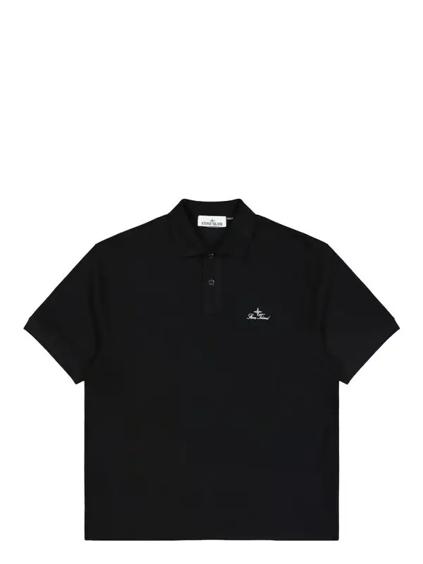 Stone Island Logo-embroidered Pique Polo Shirt - Black