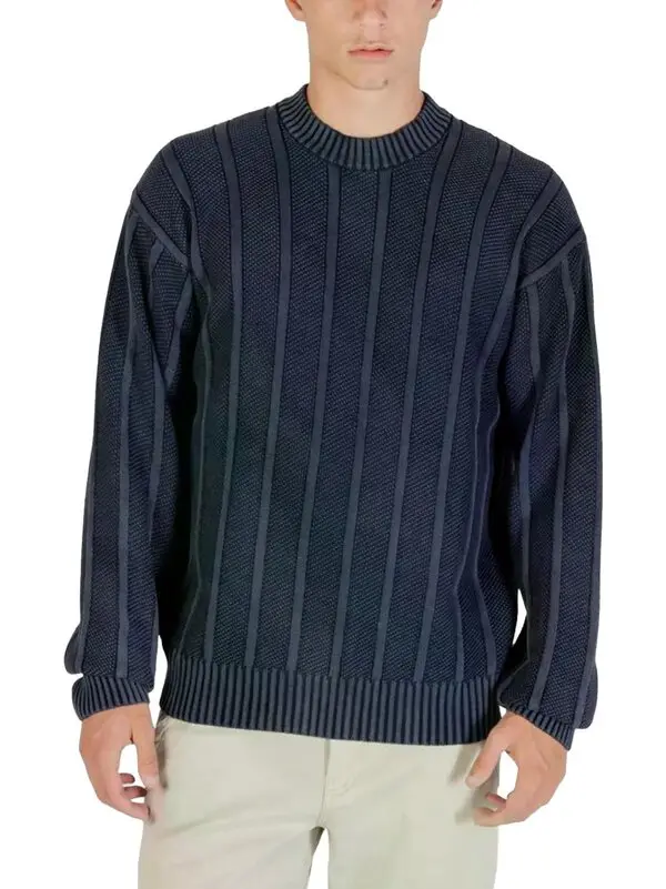 BOSS Vertical-stripe Textured-knit Sweater - Blue