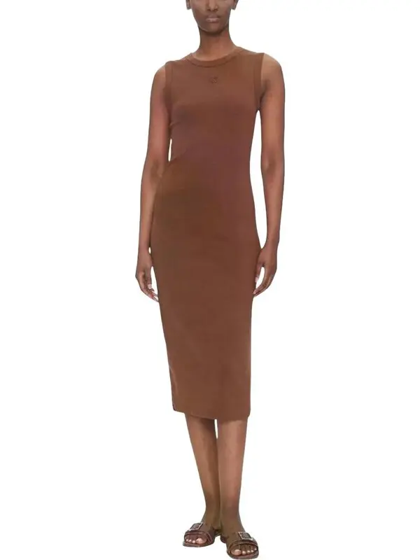 Calvin Klein Logo-embroidered Ribbed Midi Dress - Brown
