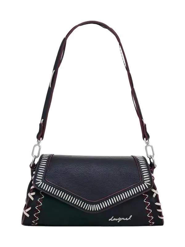 Desigual Grained Shoulder Bag With Whipstitch Trim - Blue