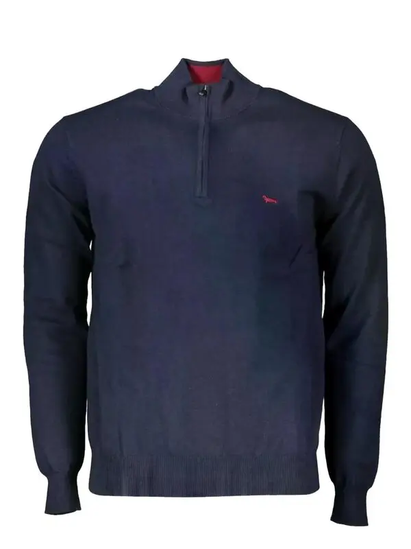 HARMONT & BLAINE Embroidered Half-zip Cotton Sweater - Blue
