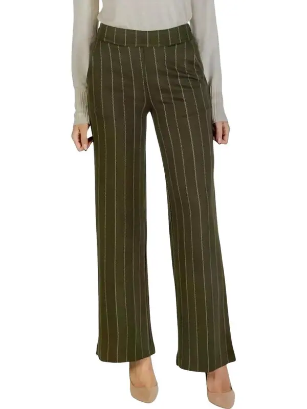 ICHI Pinstripe Wide-leg Trousers - Green