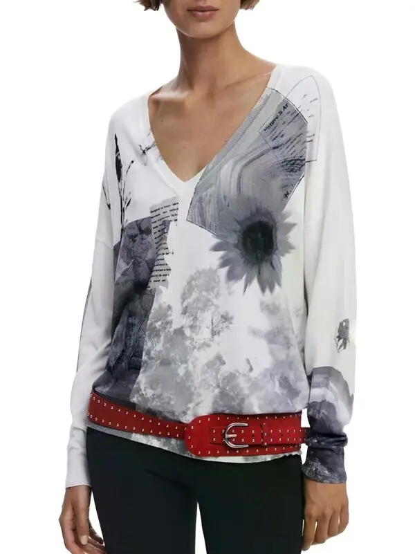 Desigual Graphic-print V-neck Top - White