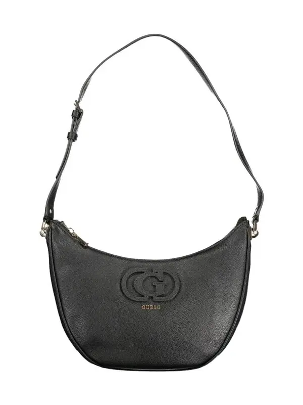 Guess Crescent Embossed Logo Shoulder Bag - Black