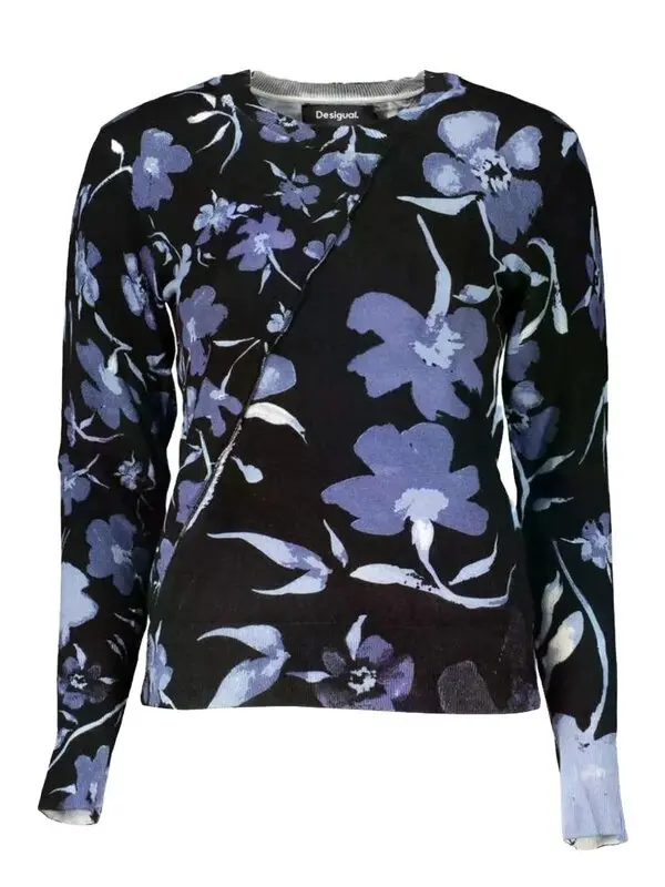 Desigual Floral-print Asymmetric Sweater - Black