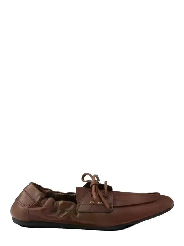 Prada Antiqued Leather Boat Shoes - Brown