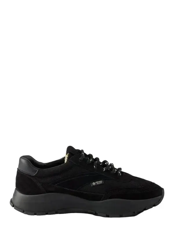 Prada Mesh Fabric And Suede Sneakers - Black