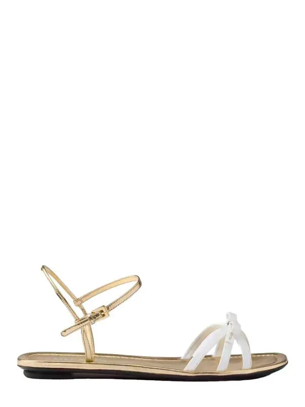 Prada Flat Patent And Metallic Leather Sandals - Gold
