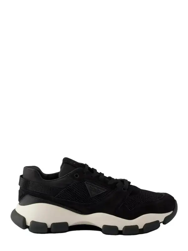 Prada Mesh Fabric And Suede Sneakers - Black