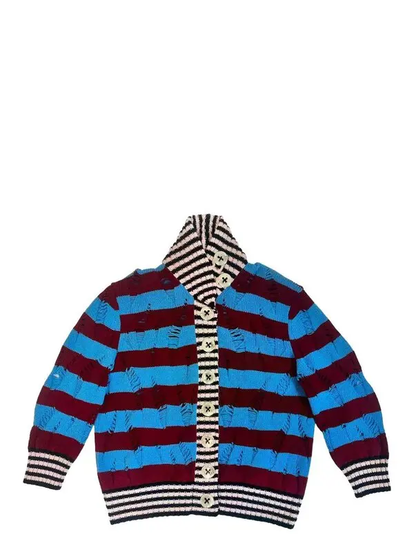 CHOPOVA LOWENA Letterman Striped Cardigan - Blue