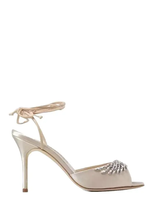 Manolo Blahnik Crystal-embellished Tie-fastening Sandals - Neutrals