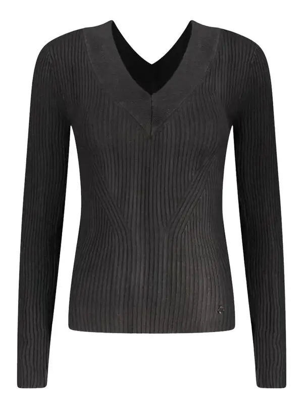 Guess Ribbed-knit V-neck Sweater - Black