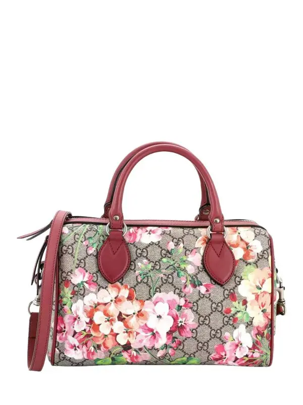 Gucci Convertible Boston Bag Blooms Print Gg Coated Canvas Small Satchel - Brown