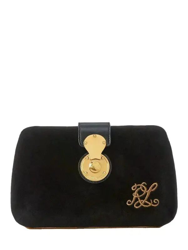 Ralph Lauren Logo-embroidered Velvet Clutch - Black