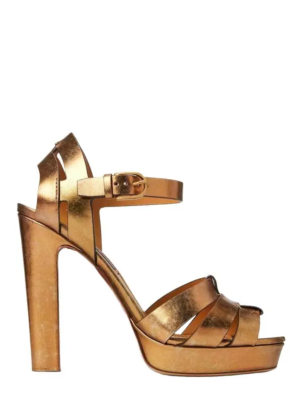 Ralph Lauren Metallic-leather Platform Sandals - Brown